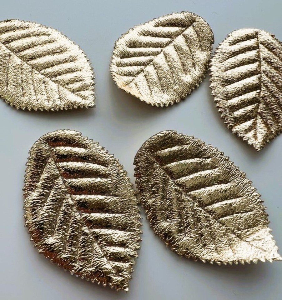 10 x Gold fake leaves for flower crafts, Autumn leaf appliques glue or ...