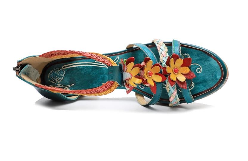 Chinese style Women's Peep Toe Floral Sandals Zipper Block Heels ...