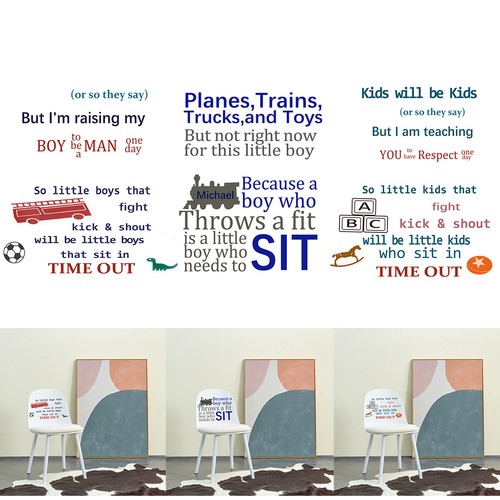 Boy's Time Out Chair Sticker Child Early Education Sticker Wall Art ...
