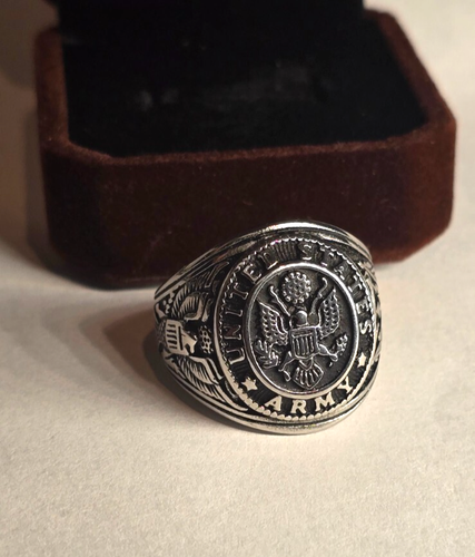 MILITARY SILVER TONE STAINLESS STEEL US ARMY RING SEE PHOTOS FOR SIZE ...