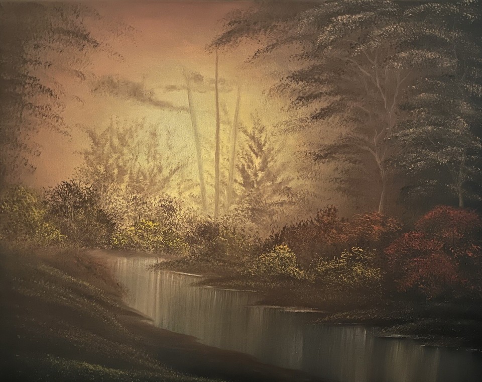 Bob Ross Style Original Fall Landscape Oil Painting “Golden Morning ...