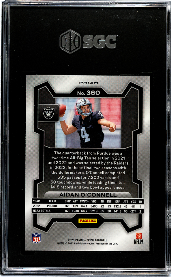 2023 Panini Prizm - Rookies Aidan O'Connell #360 Pink Prizm (RC) Sgc 9 ...