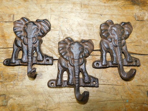 3 Cast Iron ELEPHANT Towel Hanger Coat Hat Hooks Key Rack Hook CIRCUS ...