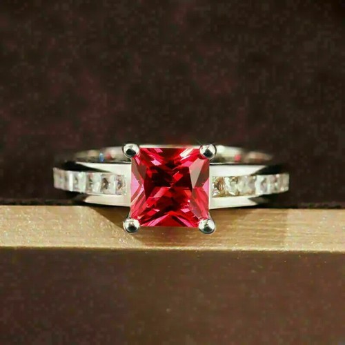 2Ct Princess Cut Simulated Ruby Women's Band Wedding Ring 14K White ...