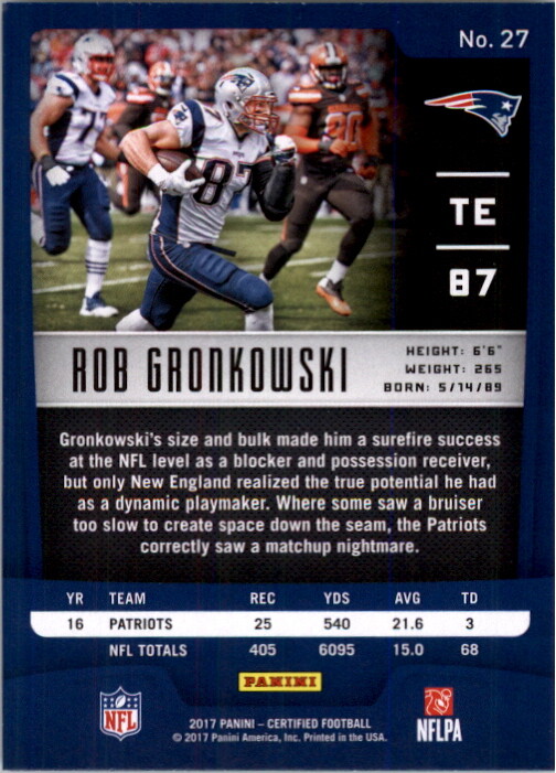 2017 Certified Football Card #27 Rob Gronkowski | eBay