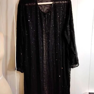 Black Silk Elegant Beadd Sheer Evening Duster Jacket Vintage Size L | eBay