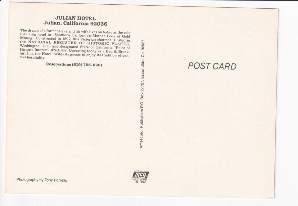 Vintage Continental Postcard Julian Hotel Julian California | eBay