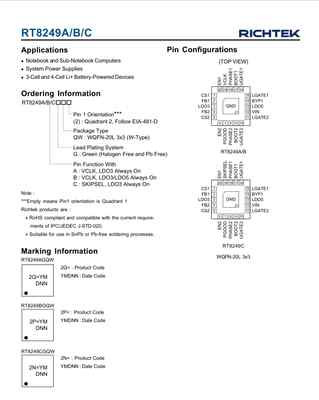 1x RT8249B RT8249BG RT8249BGQ 2P=1C 2P=xx RT8249BGQW WQFN-20L 3x3 IC ...