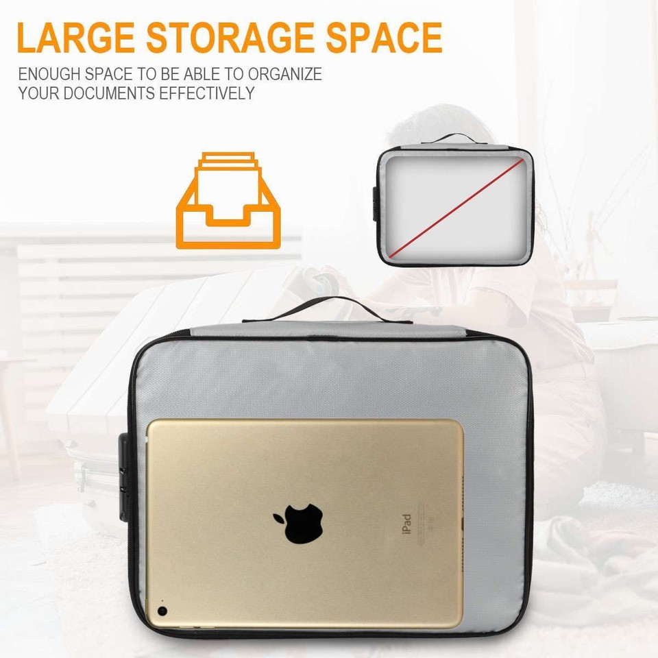 Fire Proof Waterproof Document Box with Lock File Storage Organizer Box ...