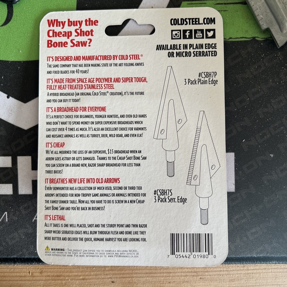 (2) 3 Pack Cold Steel Bonesaw Broadheads Plain/Serrated Edge Cheapshot ...