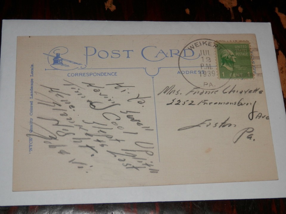 WEIKERT PA - 1939 POSTCARD - GREETINGS - UNION COUNTY - EASTON PA ...