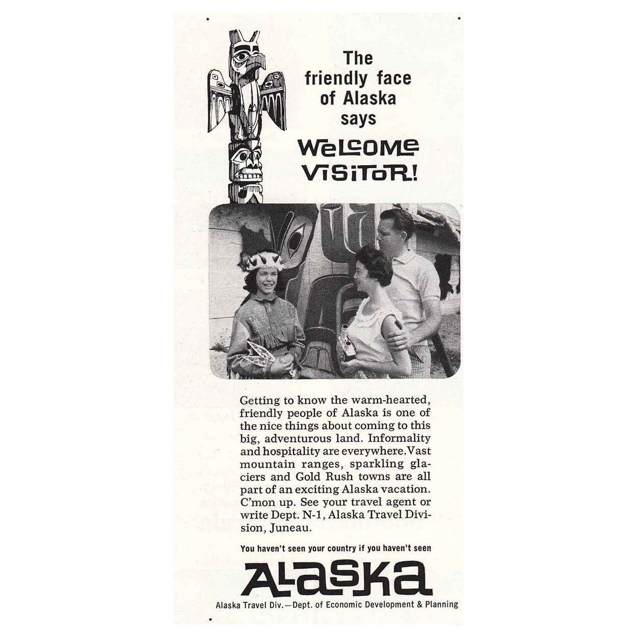 1964 Alaska: Friendly Face of Alaska Says Welcome Vintage Print Ad | eBay