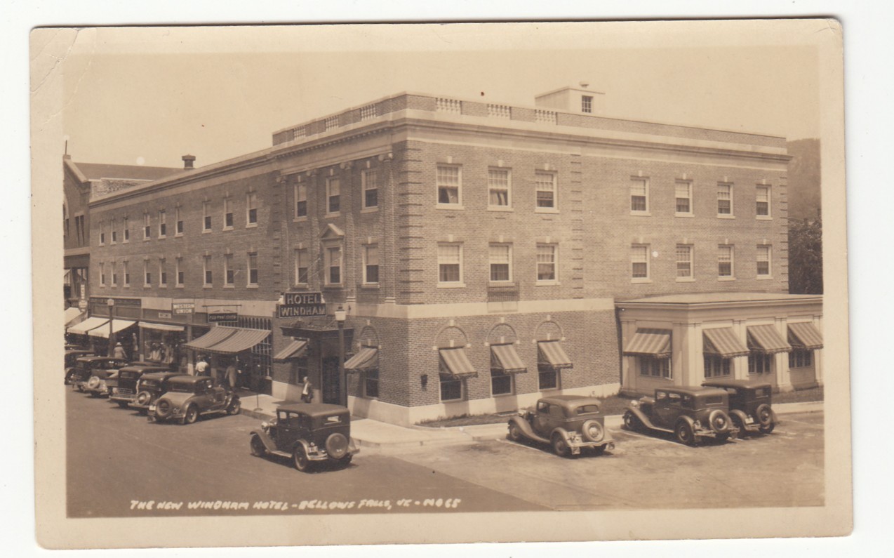 Real Photo Postcard Bellows Falls, Vermont New Windham Hotel (Old Cars ...