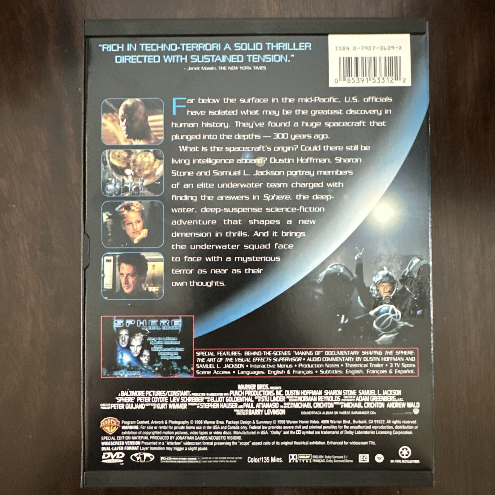 Sphere (DVD, 1998) dustin hoffman sharon stone samuel l jackson ...