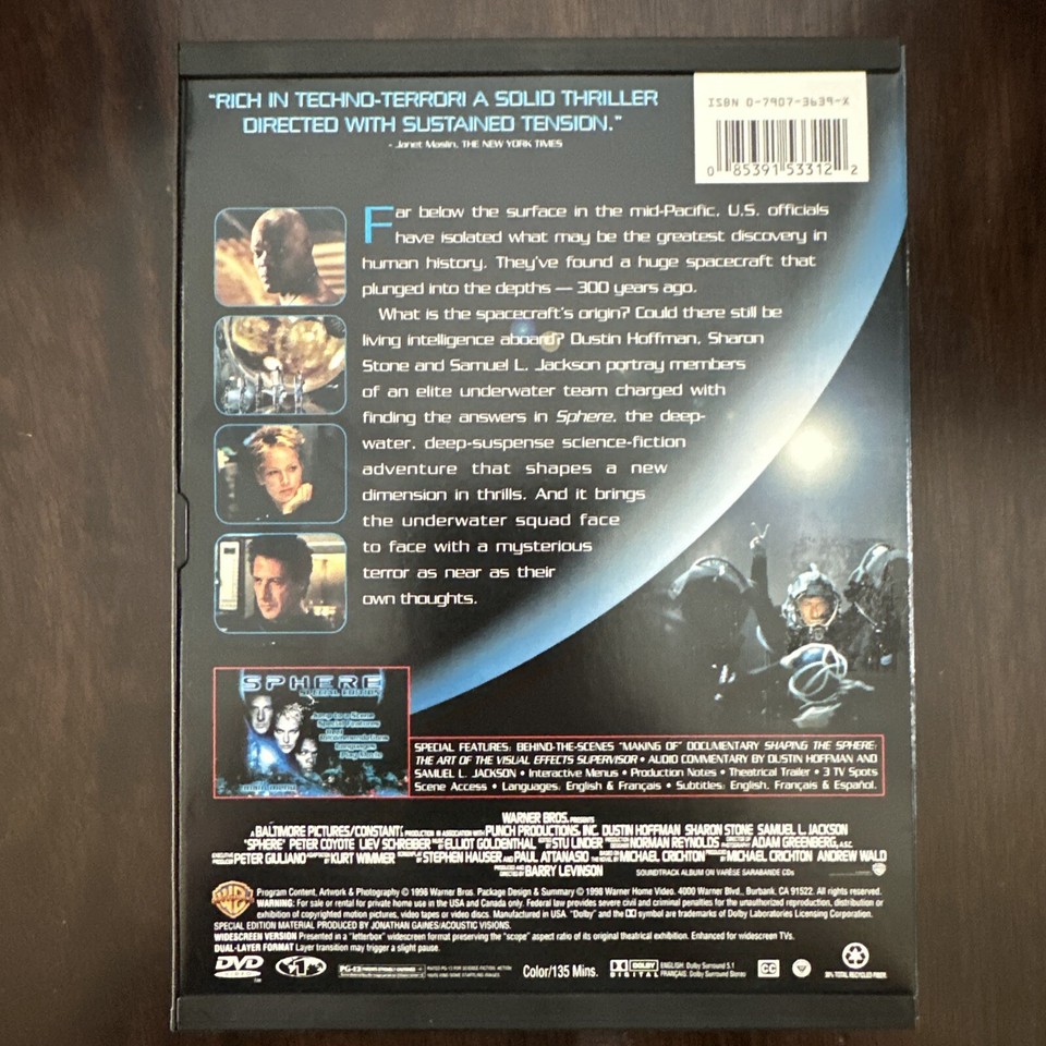 Sphere (DVD, 1998) dustin hoffman sharon stone samuel l jackson ...