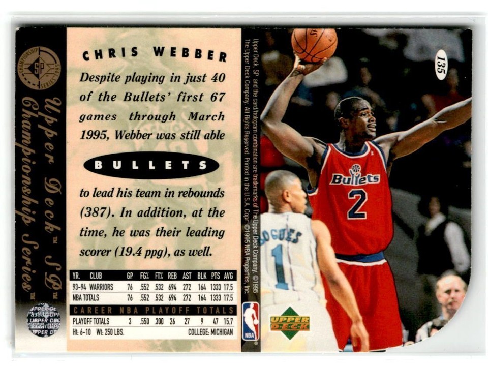 Chris Webber Washington Bullets 1994-95 SP Championship Die Cuts #135 ...
