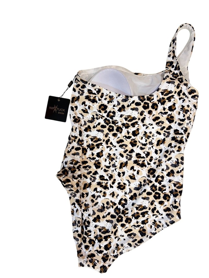 Nip Tuck Rhonda Leopard Animal Print One Shoulder One Piece Swimsuit 10 ...
