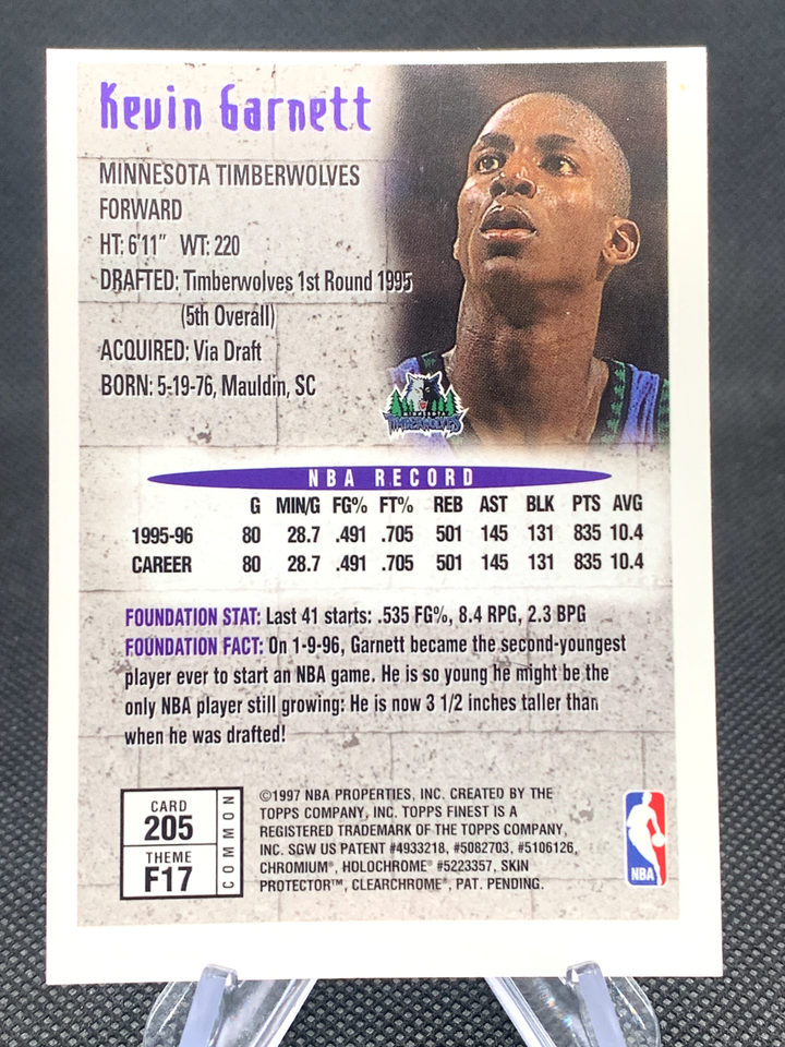 1996-97 Topps Finest Kevin Garnett Foundations W/Coating #205 ...