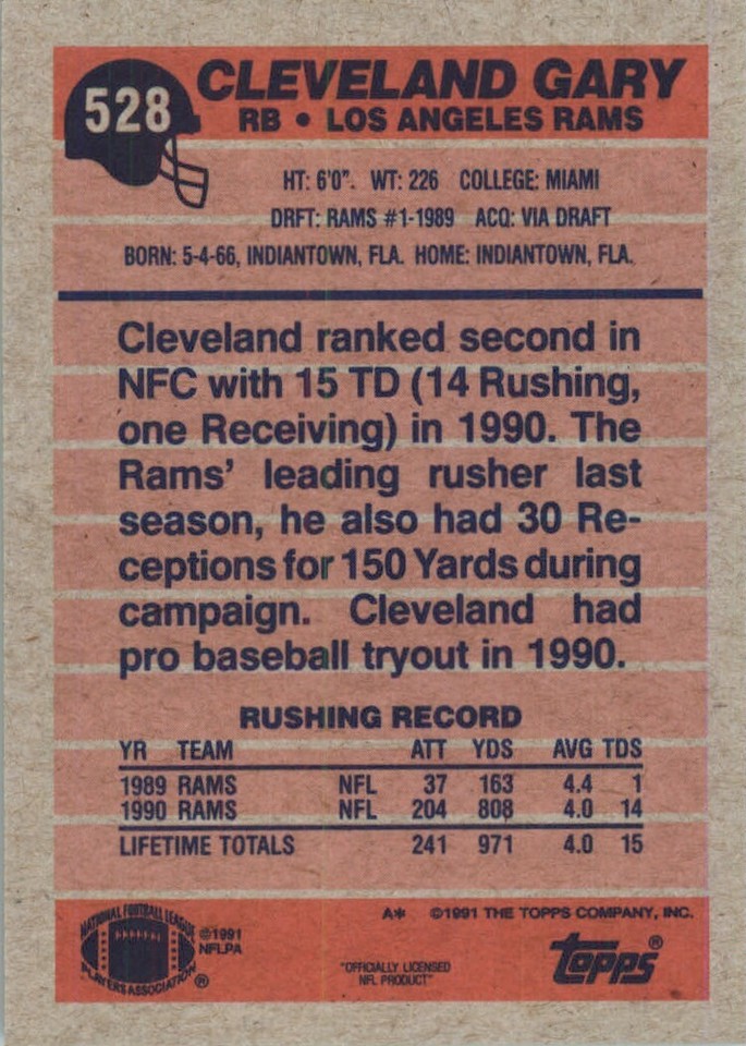 1991 Topps NFL Cleveland Gary #528 | eBay
