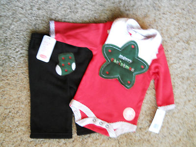 CHRISTMAS~ NWT~ bon bebe Infant 3 piece black/red set ~Size 3-6 M ...