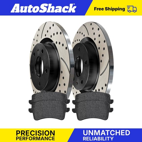 Rear Drilled Disc Rotors Black Ceramic Brake Pads for Audi Q5 A4 2.0L ...