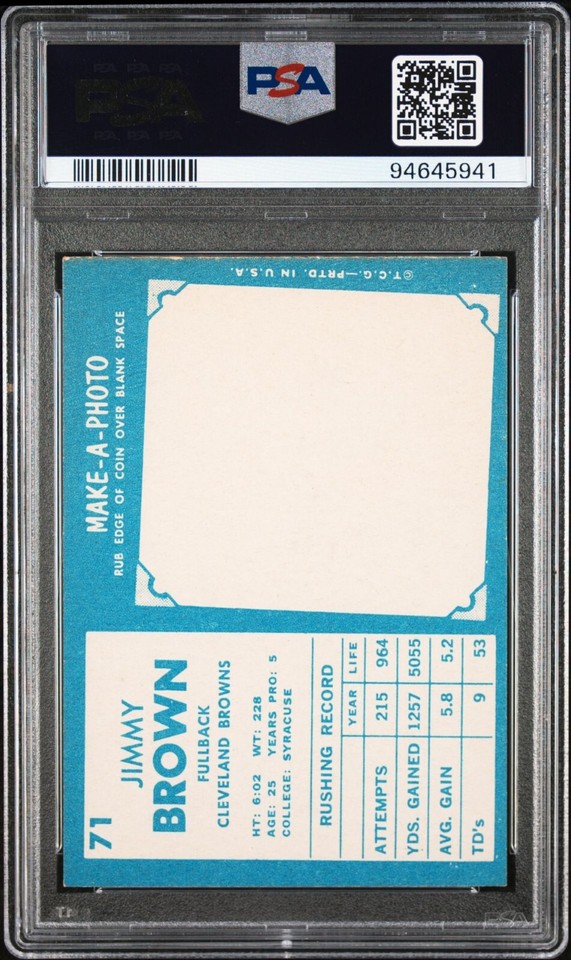 1961 TOPPS #71 JIM BROWN Cleveland Browns HOF PSA 7 NM NEAR MINT | eBay