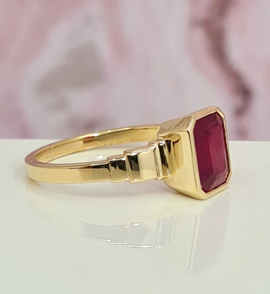 Wedding Bezel Set 2CT GDGL Certified Natural Red Ruby Men's Ring 14k ...