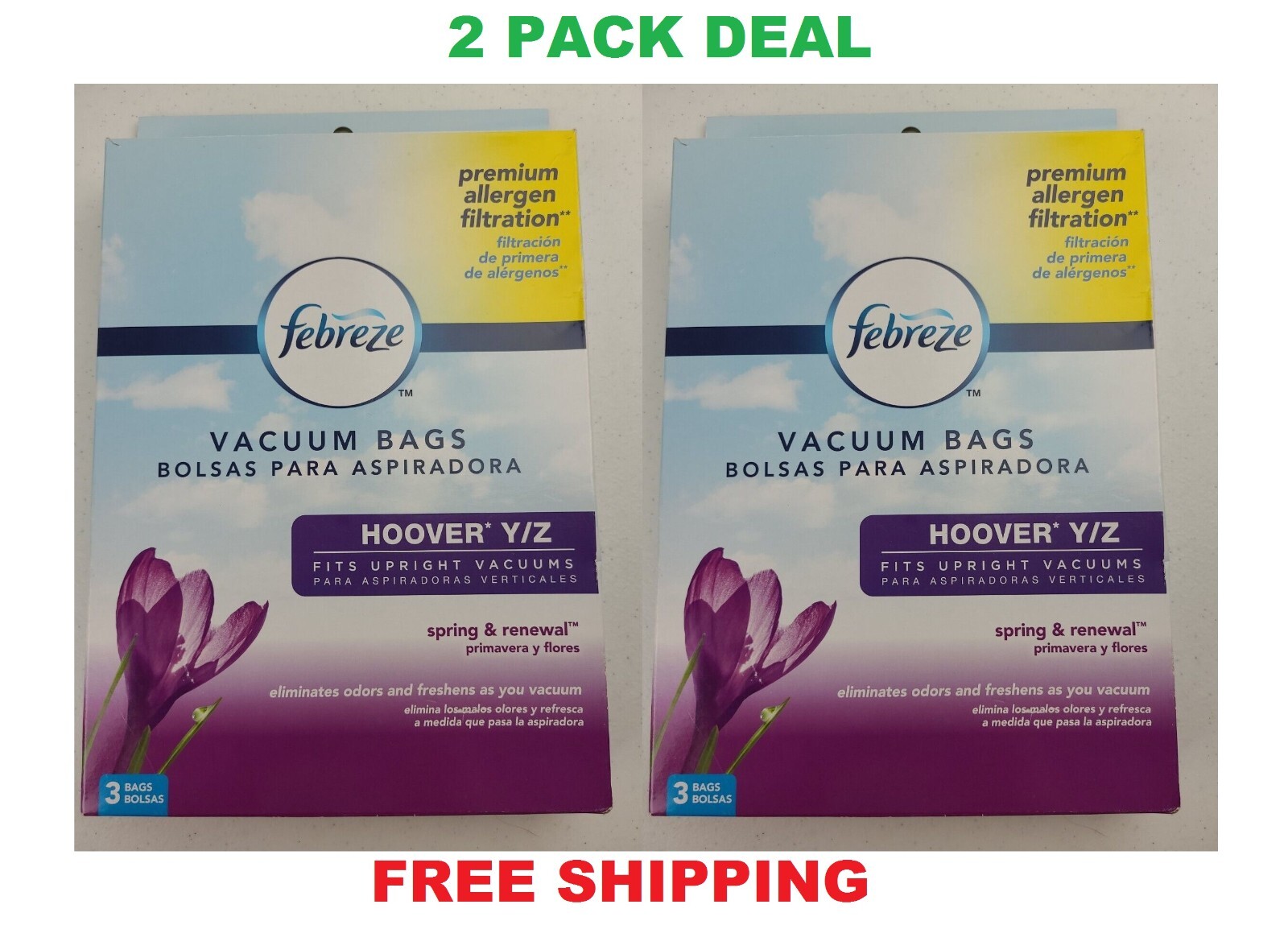 2 Lot Febreze Vacuum Bag HOOVER Y Z WindTunnel Savvy Tempo Widepath ...