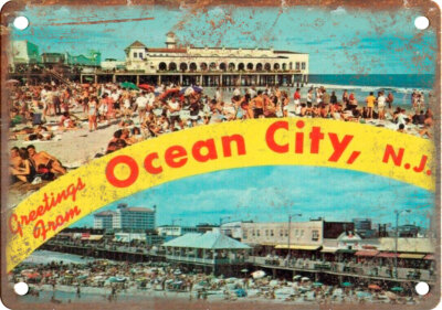 Ocean City N.J. Greetings From Postcard 12" x 9" Retro Look Metal Sign ...