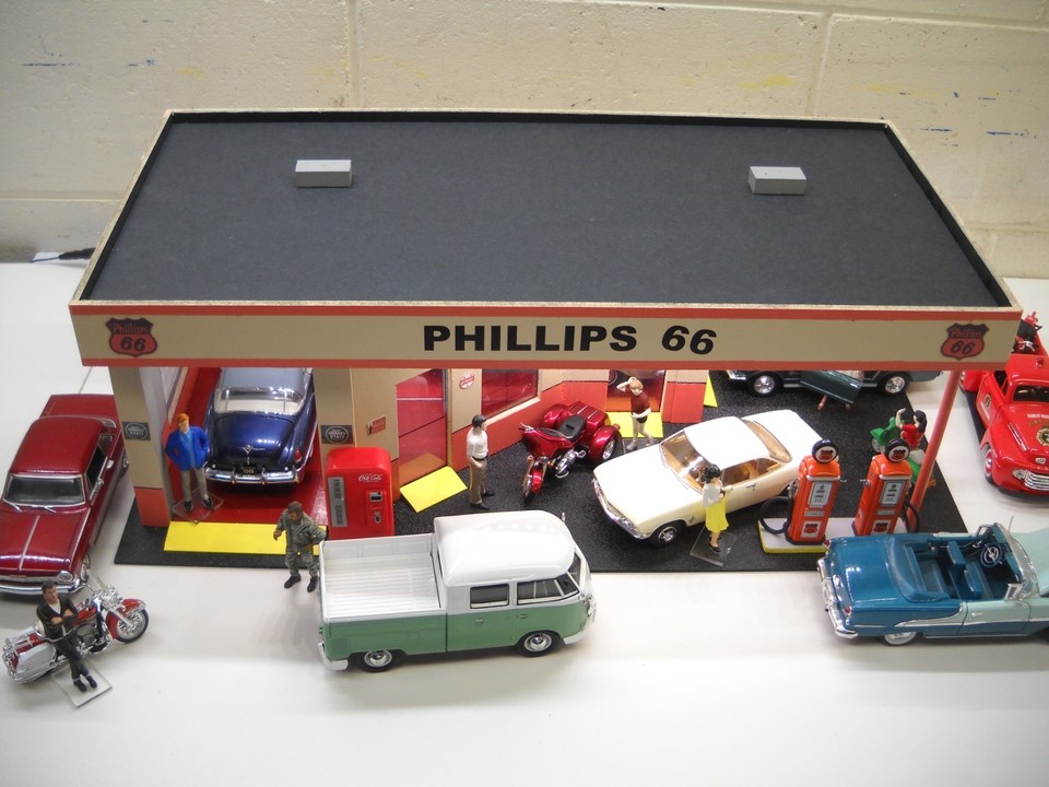 Phillips 66 gas station 1/25 1/24 scale model car display diorama ...