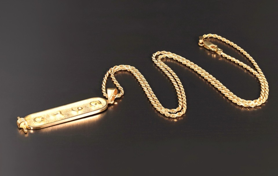 Long 18K Gold Rope Chain Necklace with Egyptian Hieroglyphic Pendant | eBay