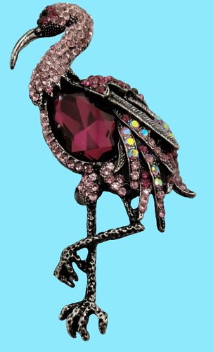 Pink Flamingo Rhinestone Brooch Statement Pin Large Tropical Beachy ...