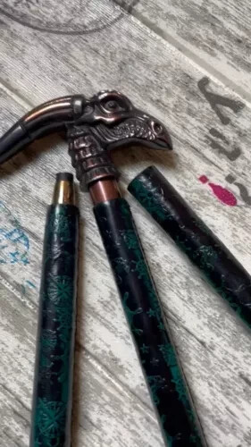Vintage Brass Handle Wooden Walking Stick Leather Wrap Designer Dragon ...