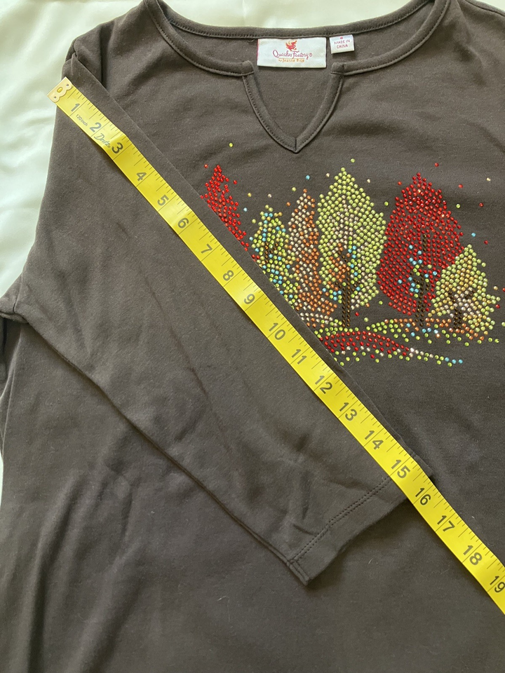 Quacker Factory Womens Size S Embellished Autumn Trees Dark Brown Top ...
