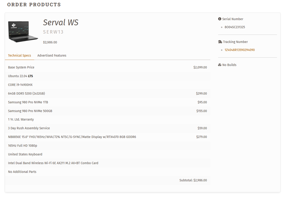 System76 Serval WS | i9-14900HX | RTX 4070 | 64GB DDR5 | 1.5TB NVMe ...