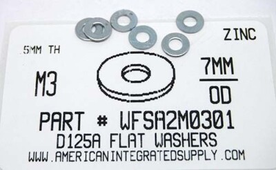 M3 FLAT WASHER STEEL ZINC PLATED D125A 3.2IDX7.ODX0.5MM TH +/- (100) | eBay