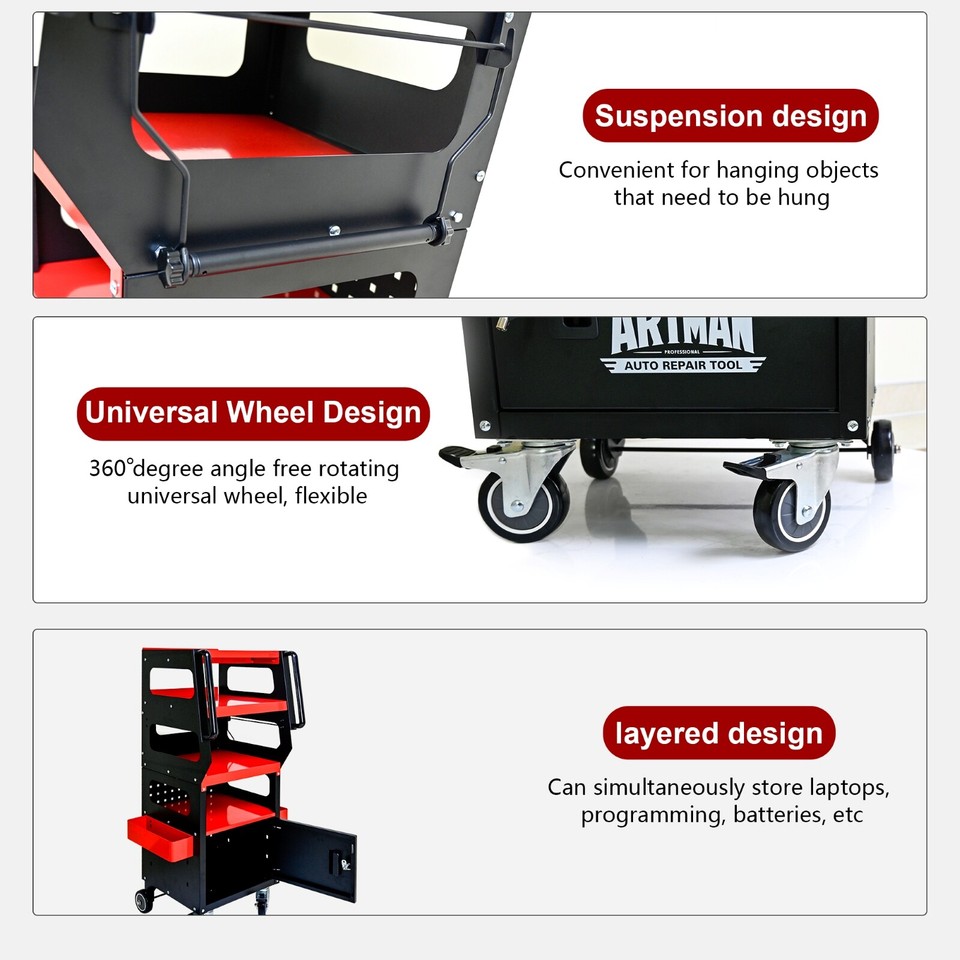 4 Tier Rolling Tool Cart Mechanic Storage Trolley for Automotive ...