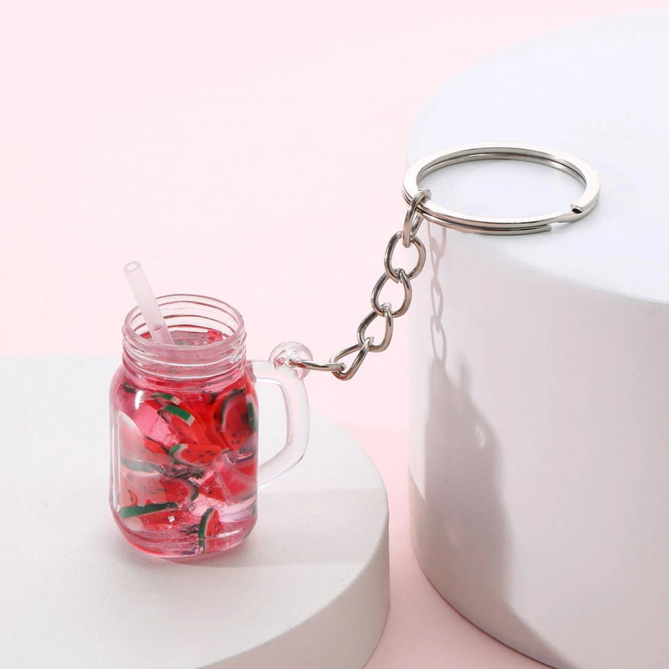 Cute Watermelon Drinks Charm Keychain Creative Keyring Fun Cute Handbag ...