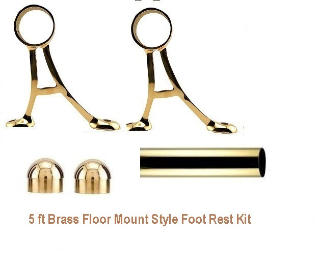 5 Ft Floor Mount Bar Foot Rail Tubing Kit - 5 Foot Polished Brass Bar ...
