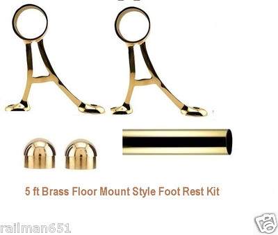 5 Ft Floor Mount Bar Foot Rail Tubing Kit - 5 Foot Polished Brass Bar ...