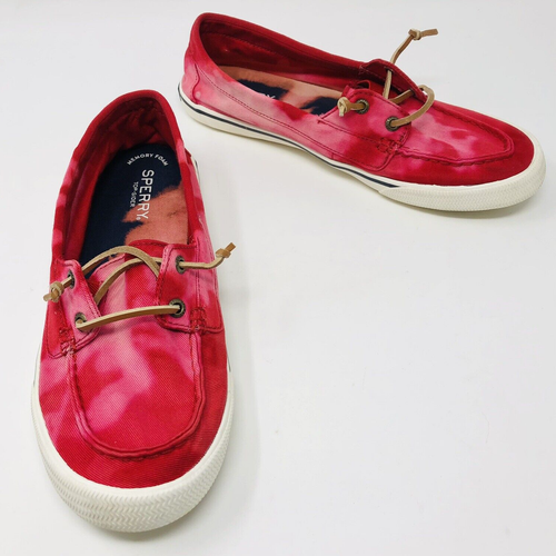 SPERRY STS84274 Red "Tie-Dyed" TOP-SIDER SHOES Canvas Boat Shoe Woman's ...