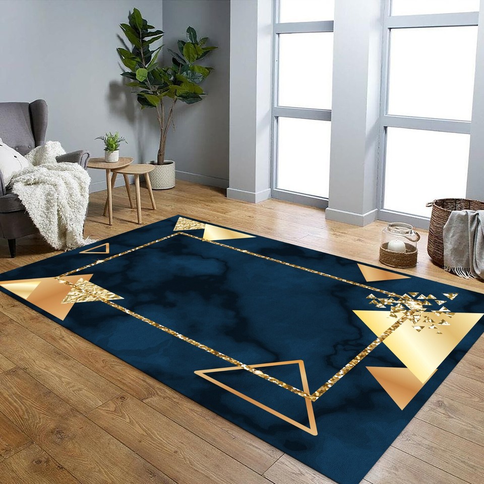 Blue and Gold Marble Texture Rug, Luxury Home Decor, Modern Rug ...