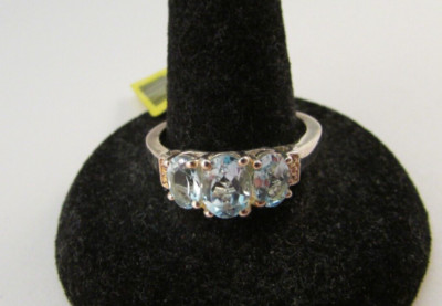 STS 925 Sterling Silver Light Blue 3 Stone Band Ring Size 9 - JTV | eBay