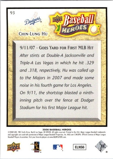 2008 Upper Deck Baseball Heroes - #93 Chin-Lung Hu (RC) for sale online ...