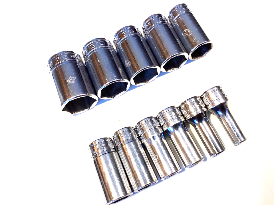 Snap On 211FSSY 11 Piece 3/8” Drive 6 Point SAE Semi Deep Socket Set 1/ ...