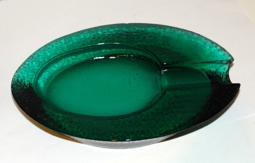 Heavy Glass Cigar Pipe Holder GREEN Textured Ash Tray MCM Man Cave ...