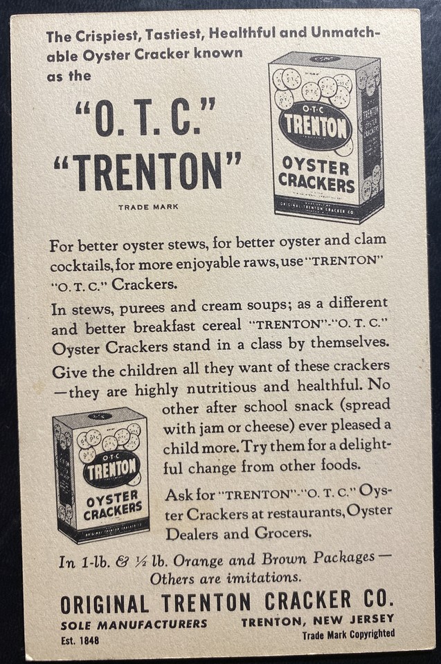 Mint New Jersey USA Advertising Picture Postcard OTC Trenton Oyster ...