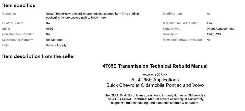 ATSG 4T65E Tech Rebuild Overhaul Manual Book Guide 1997 & Up Chevy ...