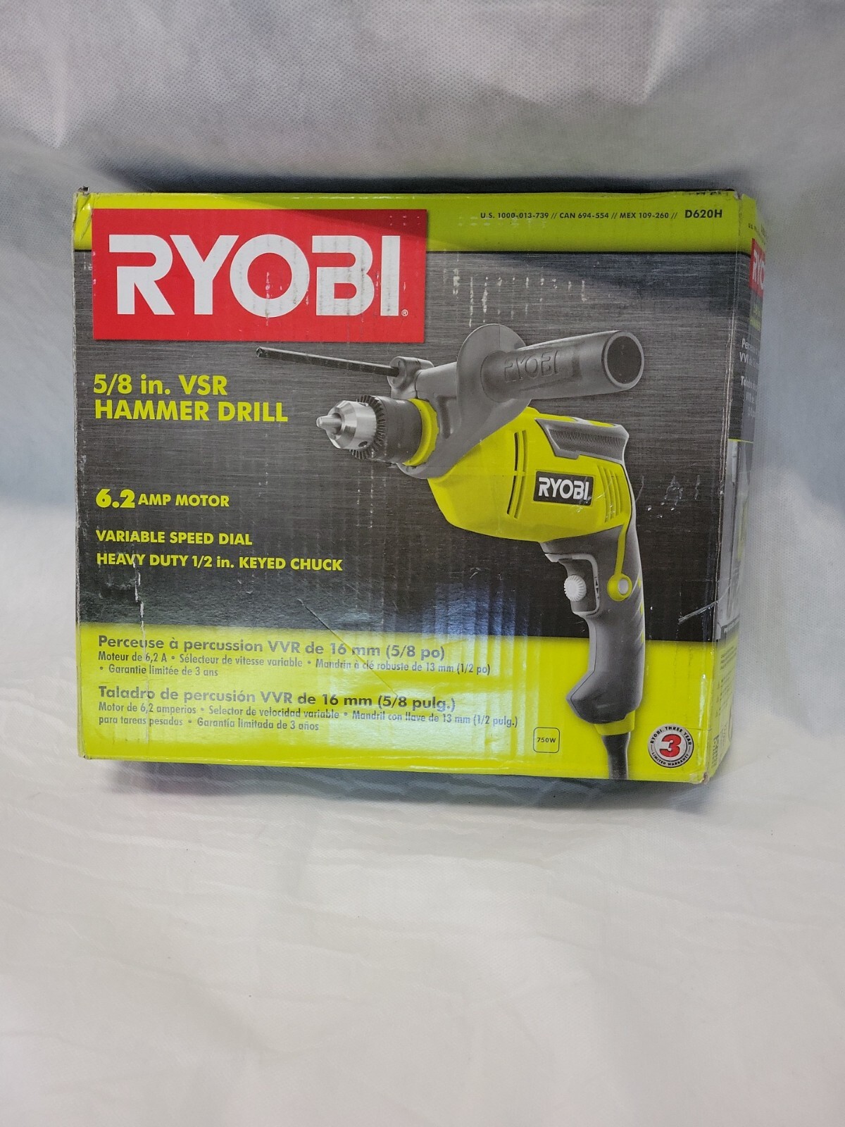 Ryobi D620H 5/8 inch Variable Speed Reversible Hammer Drill 33287160679 ...