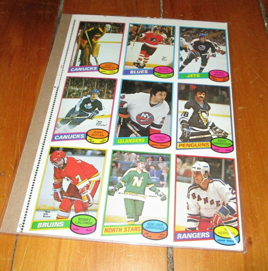 1980-81 OPC HOCKEY UNCUT SHEET OF 9 JERRY BUTLER BOBBY LALONDE PETER ...